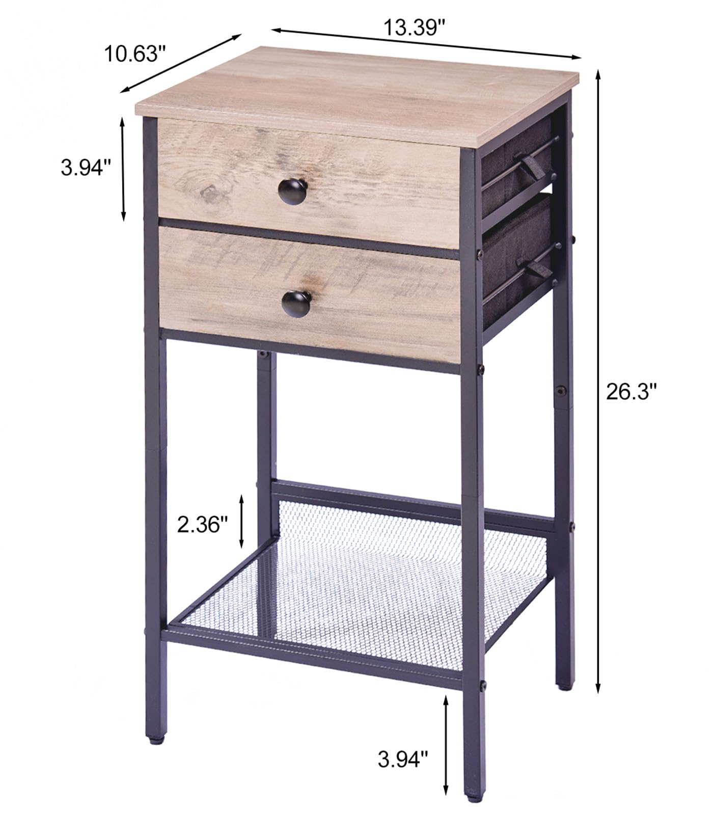 YSVCO Tall Nightstand, Bedside Table with 2 Fabric Drawers, 26.3" Tall End Table for Small Spaces, Industrial Telephone Table, Small Side Table Stand for Bedroom Black EB70BS