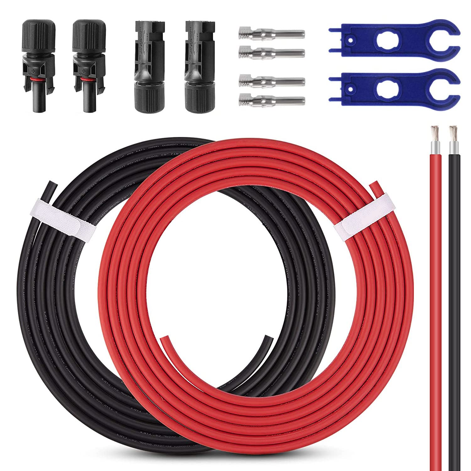 Kimystam 20 Feet 12AWG Solar Extension Cable with Female and Male Connector, for Solar Panel Connector,with Pair of Wire IP67 WaterproofConnectors Solar Panel Adaptor Kit Tool(20FT Red + 20FT Black)…
