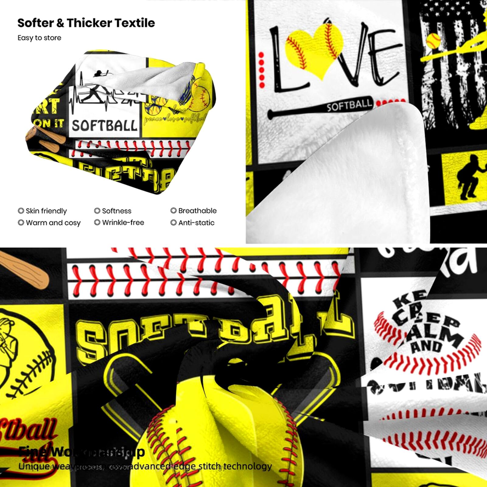 Softball Blanket Soft Flannel Blankets and Throws Outdoor Ball for Bedding Boys Girls Adults Gifts 50"X40"