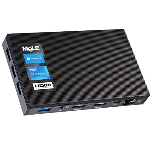 MeLE Quieter3Q Fanless Mini PC Celeron N5105 8GB 256GB, Windows 11 pro Tiny Desktop HDMI Gigabit Ethernet,Business Media Micro PC with Unlock Bios Auto Power on, SSD PXE VESA Mount