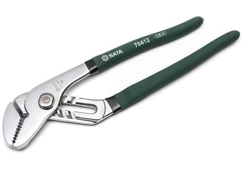 SATA 10-Inch Tongue-and-Groove Pliers, Straight Jaw Design, with Chrome Vanadium Steel Construction and Green Dipped Handles - ST70412ST