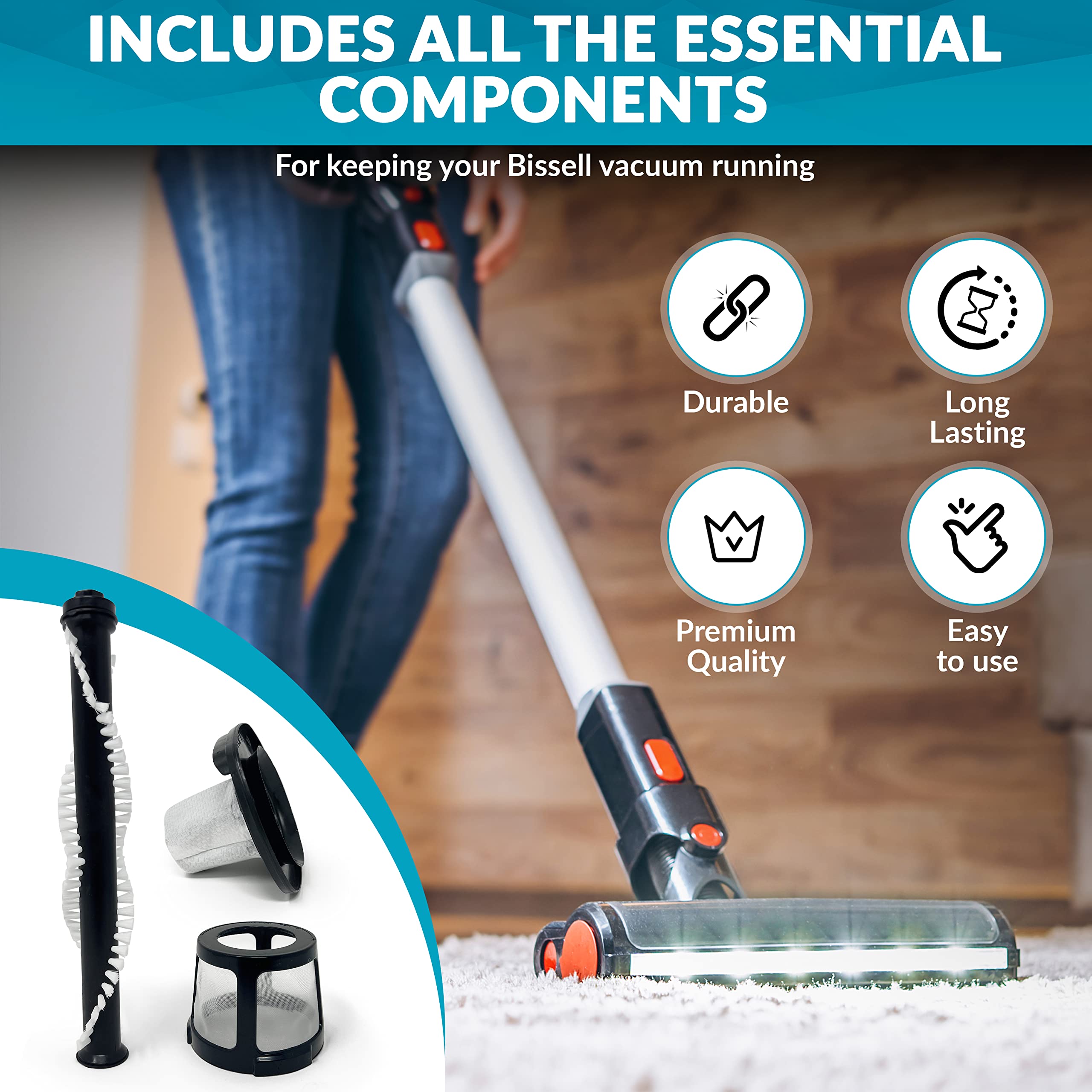 Pet Multi Surface Floor Cleaner Bissell Ready Clean Parts Bundle - Includes Brush Roll, Dirt Cup Filter Replacement , Mesh Filter Frame : Part 1616332,1616322,1614204
