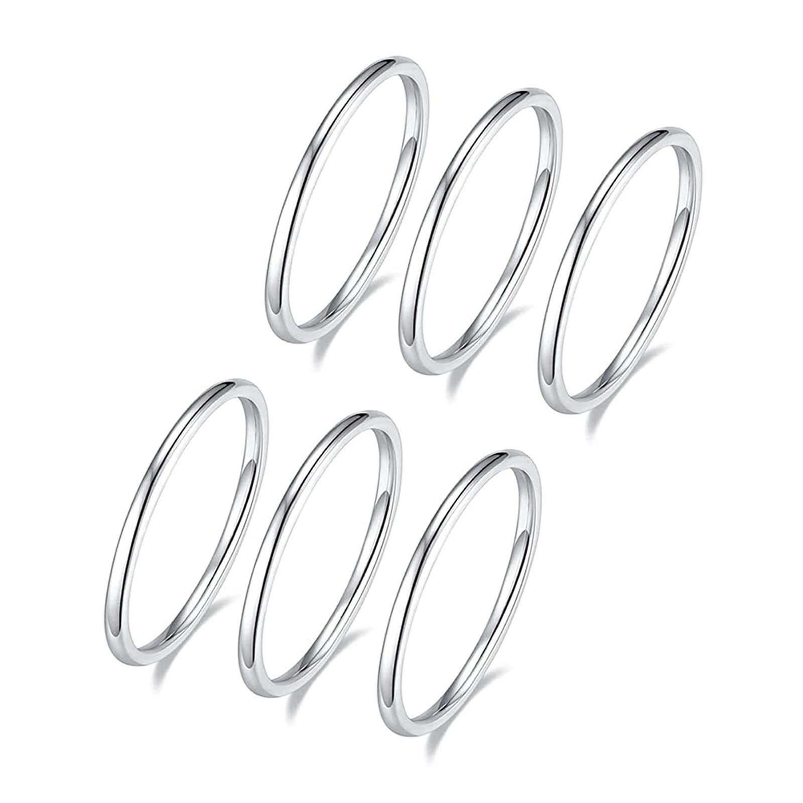Long tiantian 6 Pcs Stacking Rings for Women Silver Simple Knuckle Rings for Women Stainless Steel Plain Thin Rings Thumb Statement Rings Christmas Stocking Stuffers Gifts(Size 7)