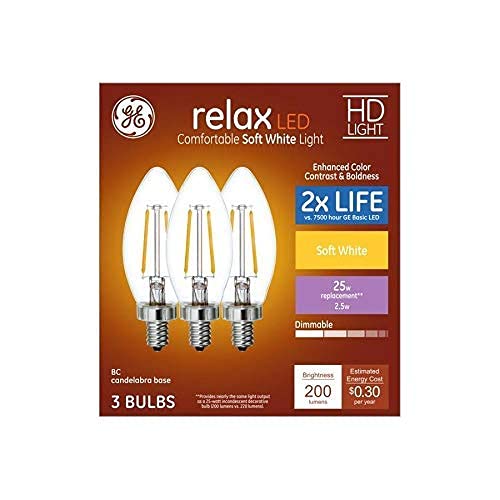 GE Relax 3-Pack 25 W Equivalent Dimmable Soft White B11 LED Light Fixture Light Bulb