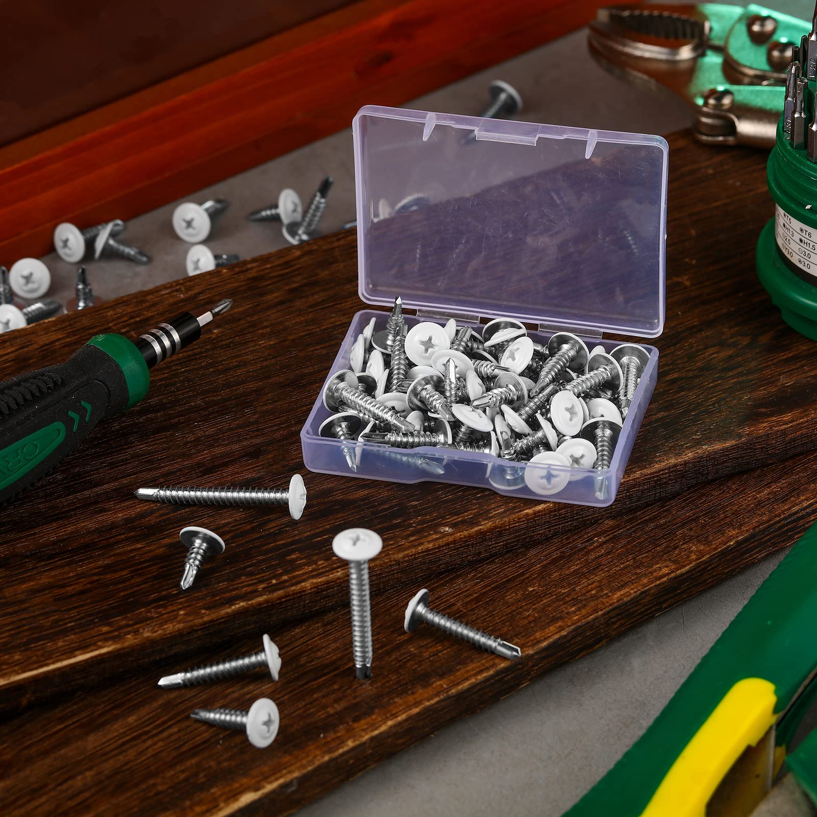 Peryiter White Screws Self Tapping Screws for Metal White Thread Truss Head Screws 8 Fast Self Drilling Screw Sheet Metal Screws for Wire Lath to Metal Studs, Wood Work Screw, 4 Sizes (160 Pcs)