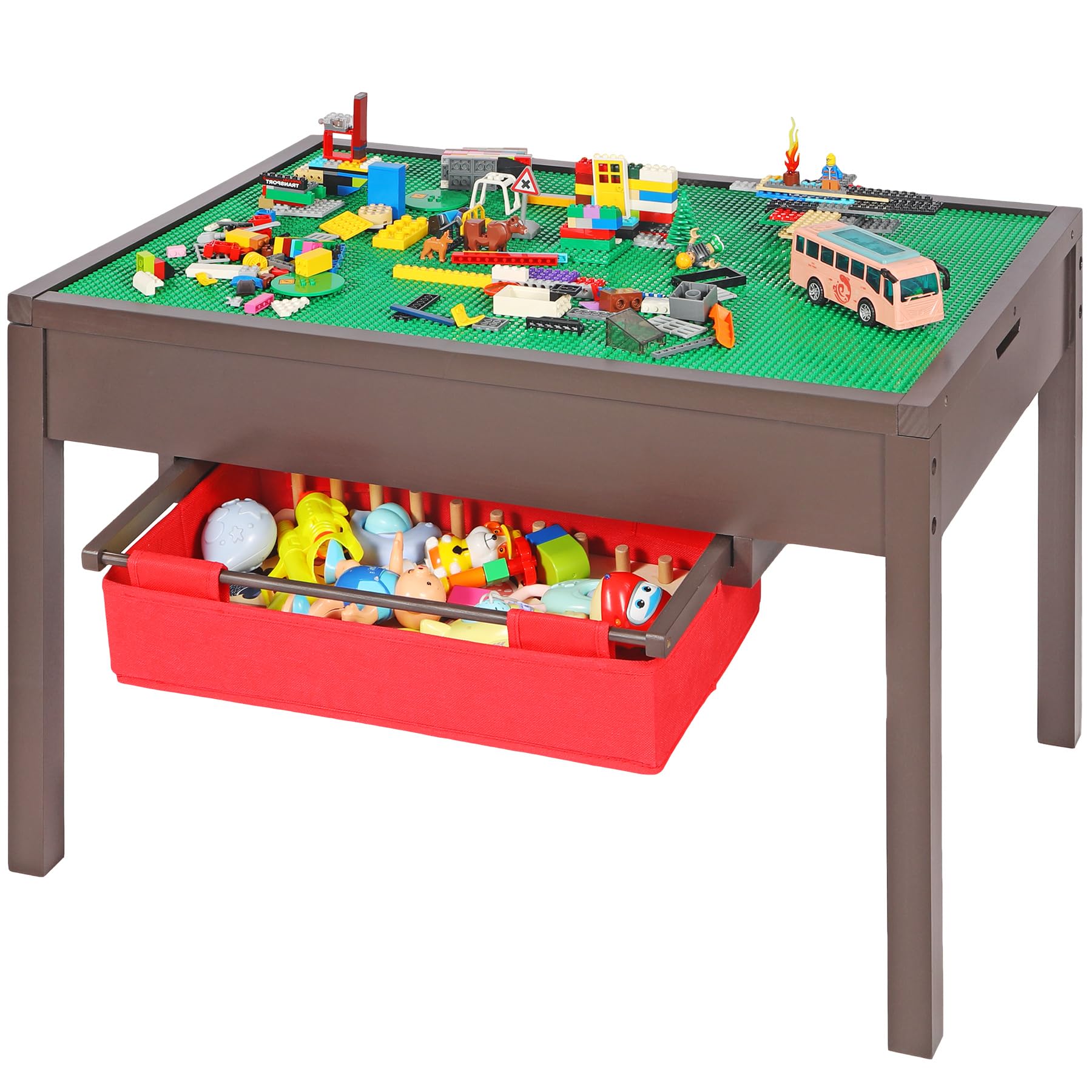 RedSwing 2 in 1 Kids Activity Table with Storage Drawers, Wooden Construction Play Table with Detachable Blocks and Blackboard Tabletop,Compatible with Lego and Duplo Bricks,Grey
