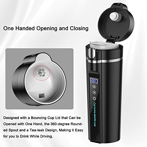 TOTMOX Car Heating Cup, Intelligent Temperature Control LCD Digital Display 450ml/15oz, Insulated Travel Coffee Mug Double Wall Vacuum Insulated Tumbler for Coffee, Tea & Drinks