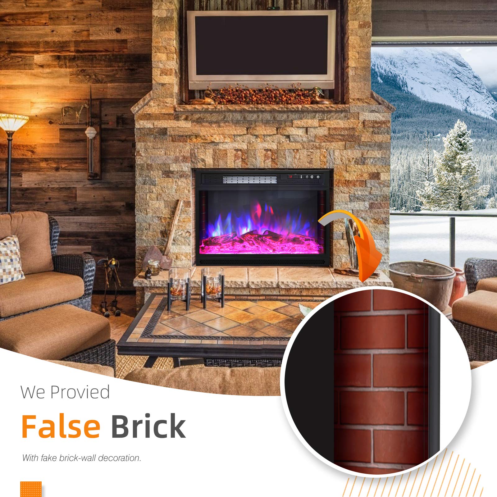 KUPPET Electric Fireplace 28.8'' Fireplace Insert with Remote Control 500W/1500W-In Wall Recessed - 6H Timer - Digital LED Display - Safety Cut Off