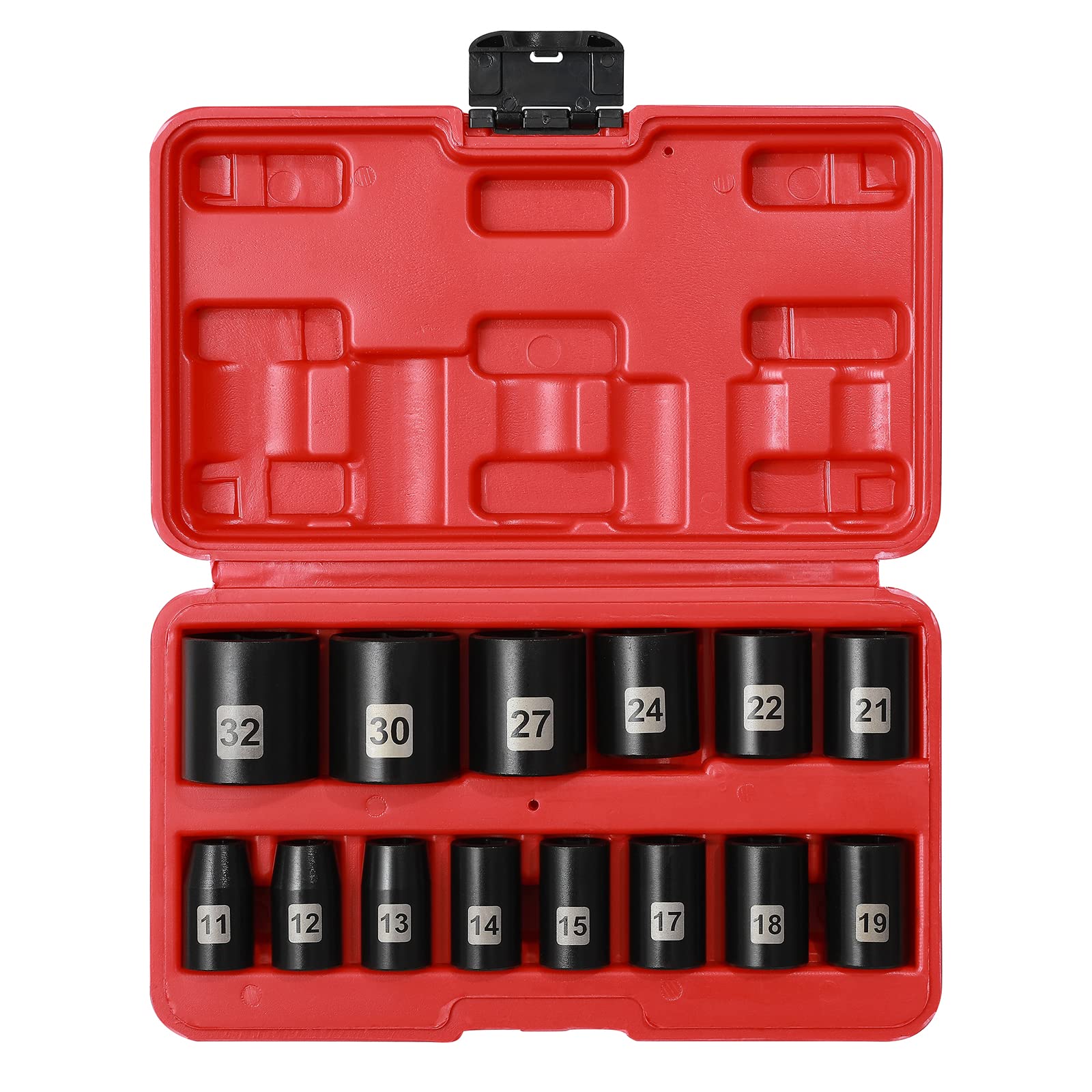 Mayouko 1/2" Drive Shallow Metric Socket Set, CR-V, 6 Point, 14 Pieces, 11mm to 32mm