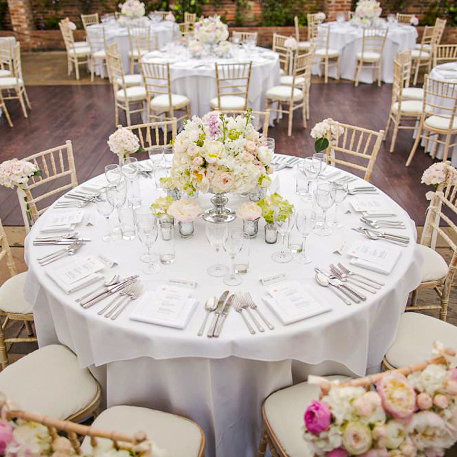Lykoow 4 Packs Satin Tablecloth 108 Inch Round Silky White Satin Tablecloth 108inch Bright Tablecloth Smooth Fabric Table Decoration for Parties Holiday Wedding Birthday Banquet
