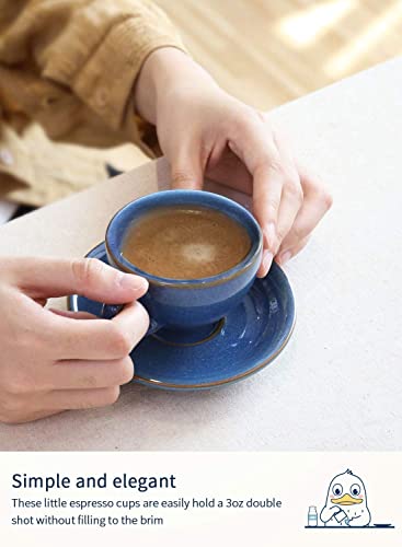 LE TAUCI 6 oz Cappuccino Cups with Saucers,Ceramic Coffee Cup for Au Lait, Double shot, Latte, Cafe Mocha, Tea - Set of 4, Ceylon Blue