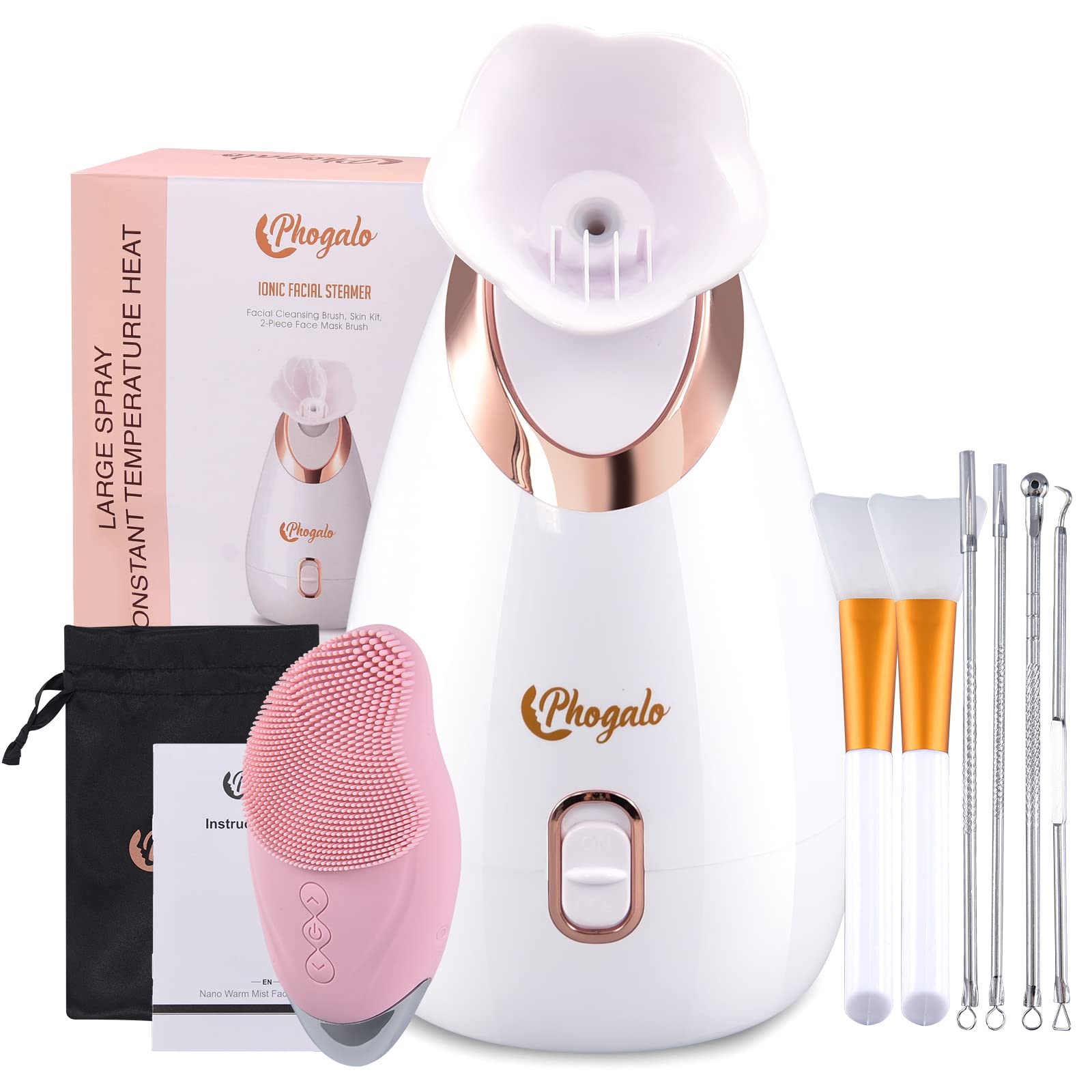Phogalo Facial Steamer Spa Kit - Professional Nano Ionic Warm Mist for All Ages Women & Men - Pore Cleaner That Detoxifies, Cleanses and Moisturizes - Spa Quality