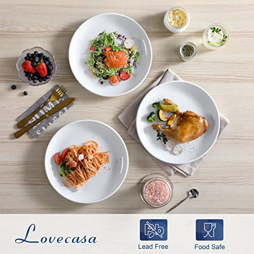 LOVECASA White Plates Set of 6, 10.5 Inch Porcelain Plates Ceramic Dinner Plates with Lipped Edges, Scratch Resistant Salad Plates Round Dishes for Kitchen, Microwave and Dishwasher Safe