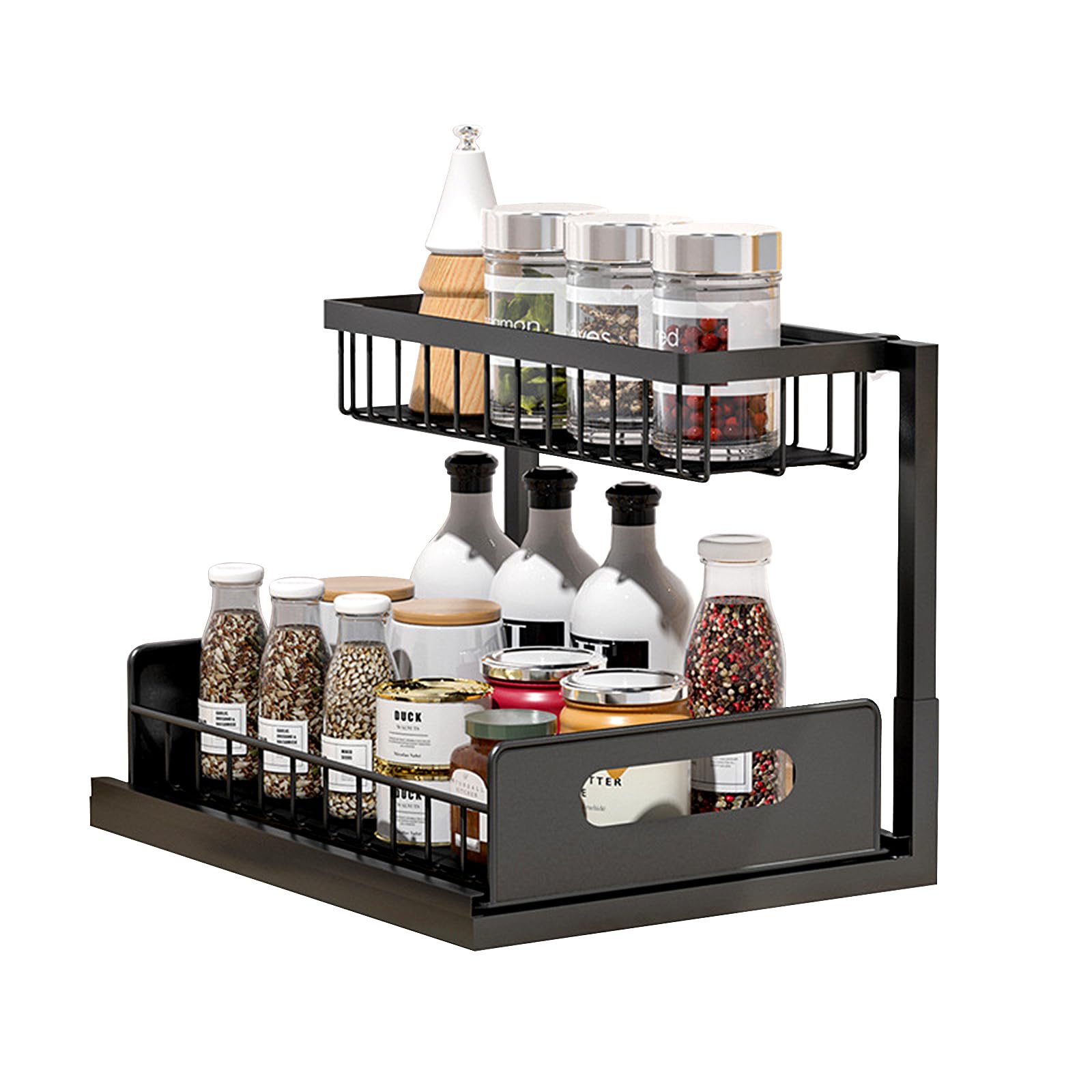 LEWORKUS Under Sink Organizer, 2-Tier with Sliding Large Capacity Heavy Load Pull-out Under Sink Shelves Multi Purpose for Under Kitchen Bathroom Sink Organizers and Storage