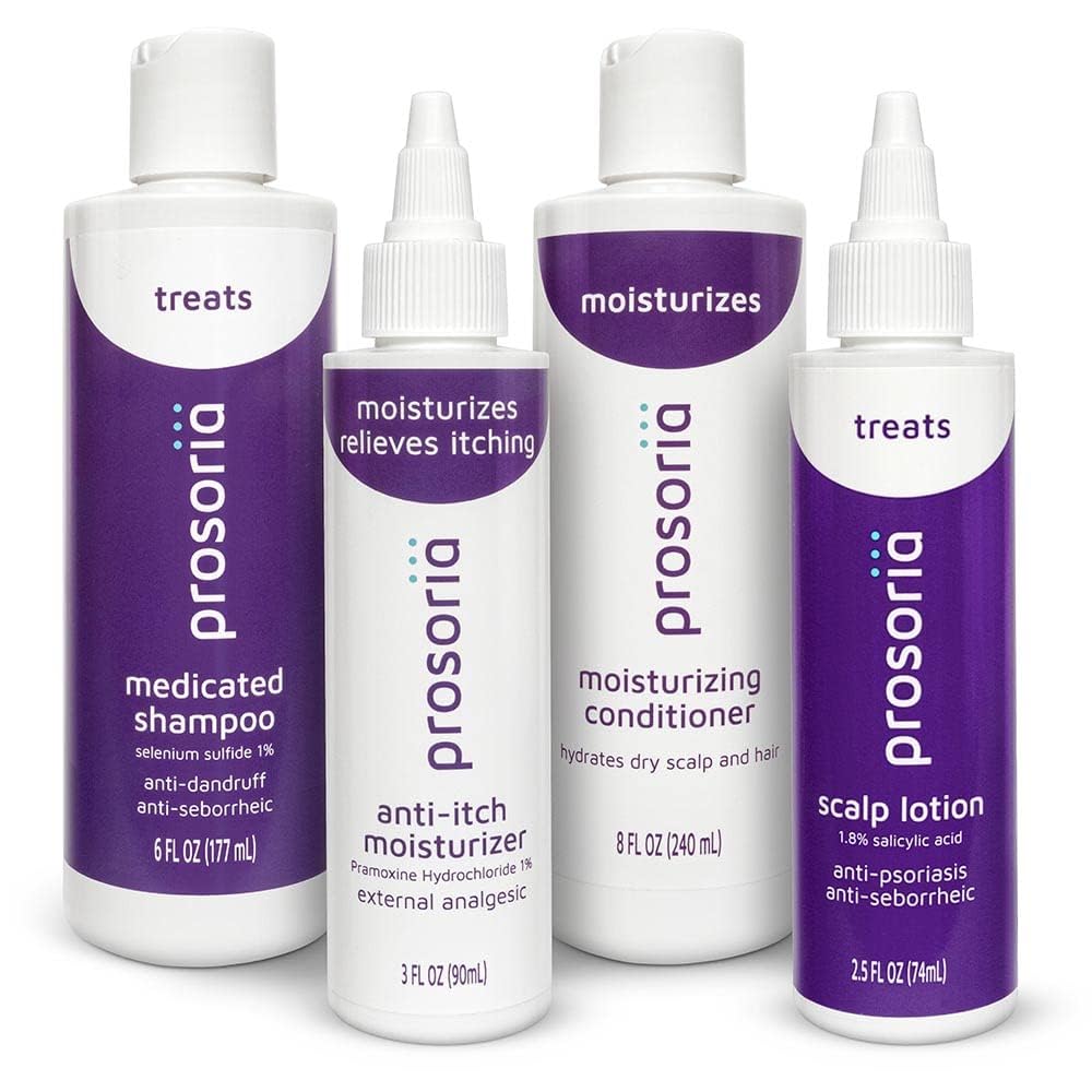 Prosoria Scalp Treatment Kit (4-Pack) Relieves Scalp Psoriasis Symptoms Fast – Controls Itching, Flaking, Scaling, Irritation and Dryness. Revitalizes and Moisturizes Scalp and Hair. Maximum Strength