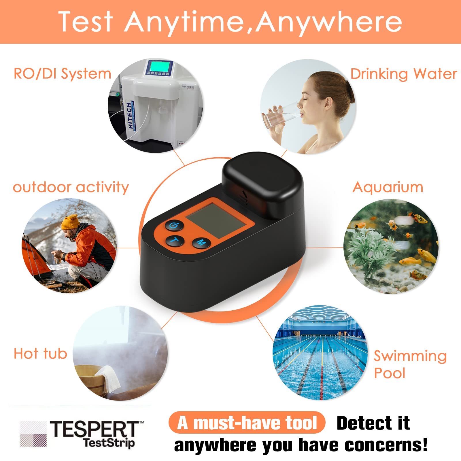 PH and TDS Meter for Water - TESPERT pH Tester Digital - TDS Meter Digital Water Tester, Testing Free Chlorine, Total Alkalinity and pH