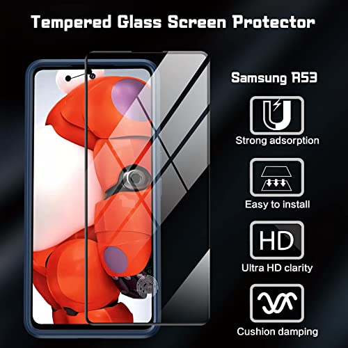 Oterkin for Samsung Galaxy A53 Case,A53 5G Case Military Grade Shockproof Protective Case with [360° Rotatable Ring Kickstand] [Tempered Glass Screen Protector] Heavy Duty Case for Samsung A53-Blue
