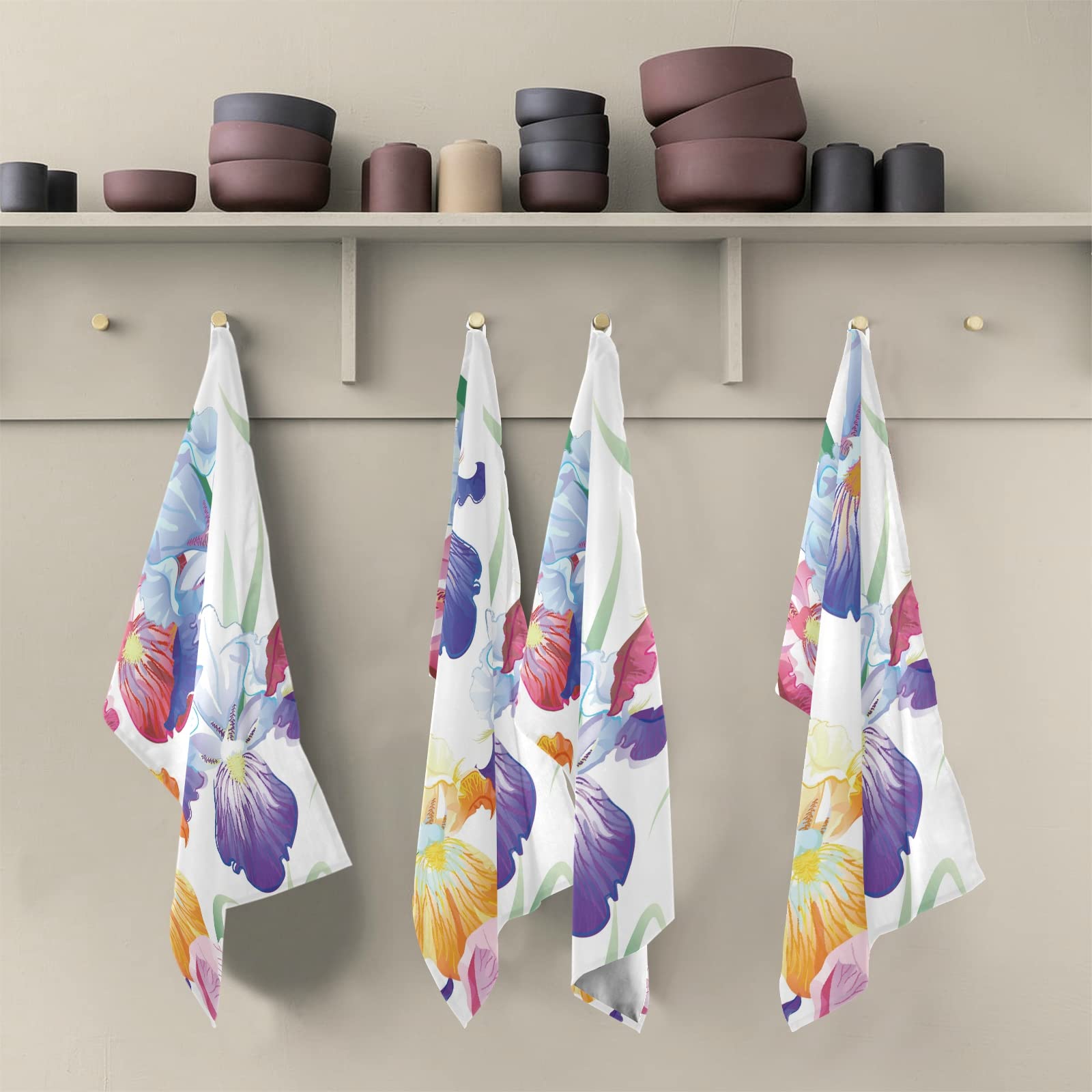 Kigai Kitchen Dish Towels Purple Iris Flower Soft Tea Towel Set of 4 Absorbent Dishcloths Hand Towels for Dish Clean Cloth 28" x 18"