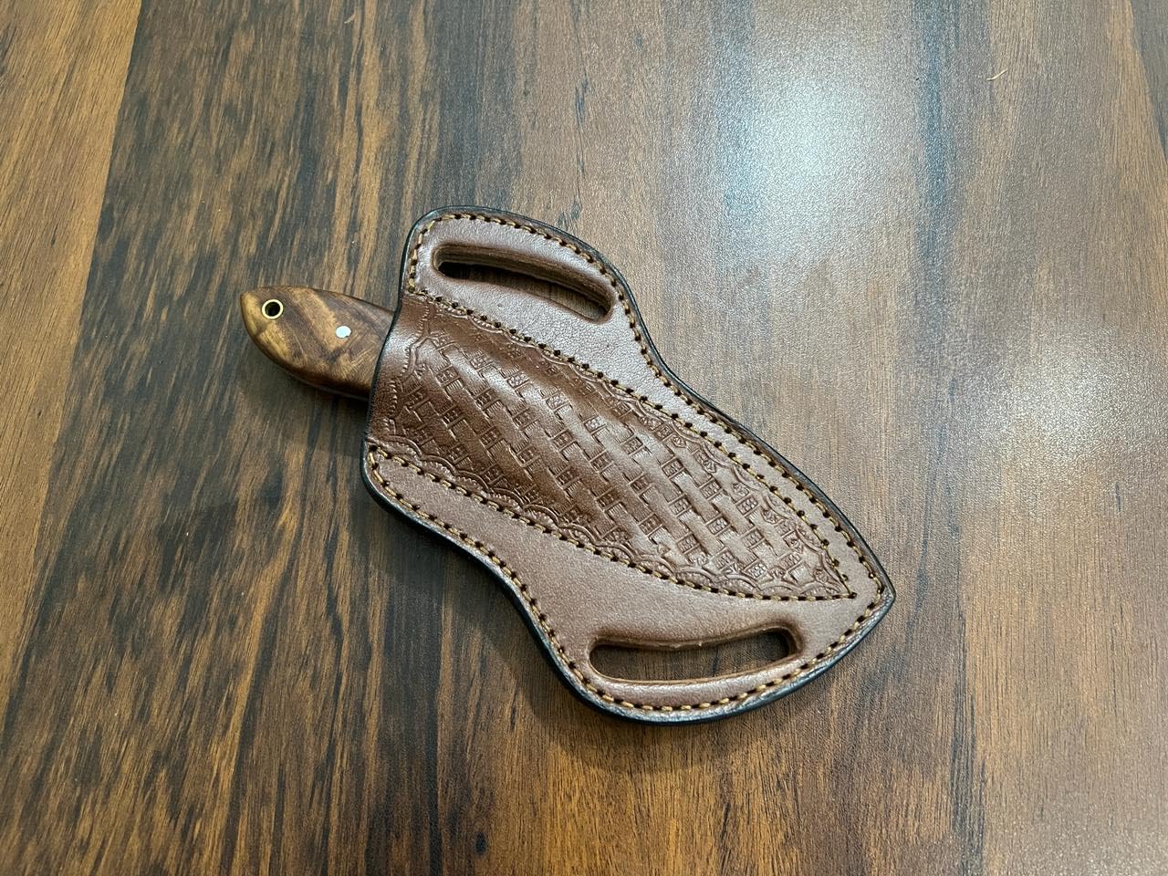 SOGO KNIVES Leather Knife Sheath for Belt, Slanted Pancake Sheath, Tooled Leather Sheath, Beautiful Cow Boy 3 to 5 inches Skinner Knife Leather Cover 100% Real Leather (Brown)