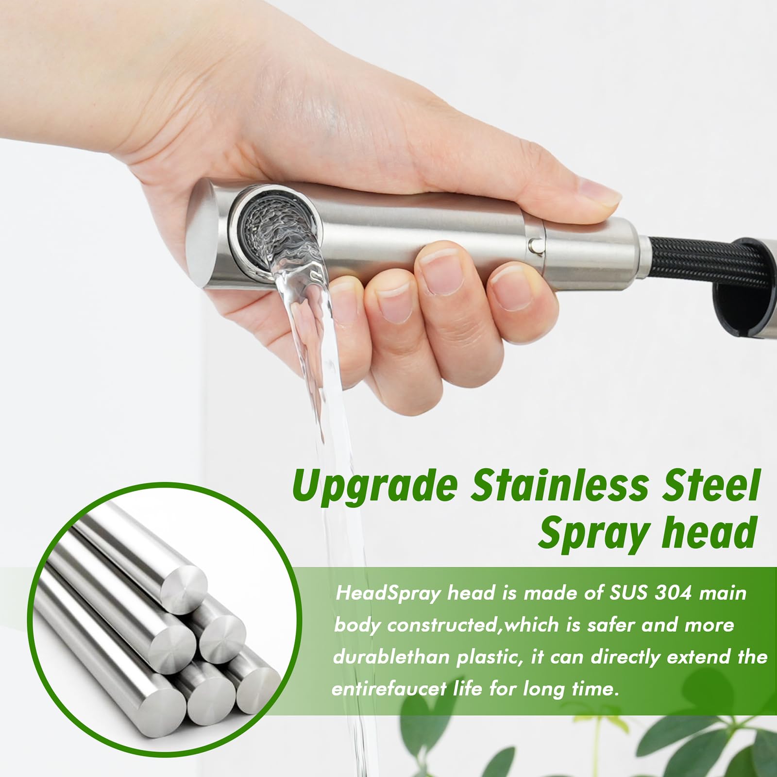 TRYWELL Kitchen Faucets with Pull Down Sprayer Stainless Steel Kitchen Sink Single Handle Utility Faucet Modern Brushed Nickel Faucet and Deck Plate for Kitchen Bar Camper RV