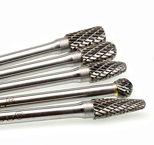 OSIDU Carbide Burrs Set 5pcs Extra Long Shank Carbide Rotery Burr File Double Cut 1/4 Inch Shank Long Burr Bits For Die Grinder Bits