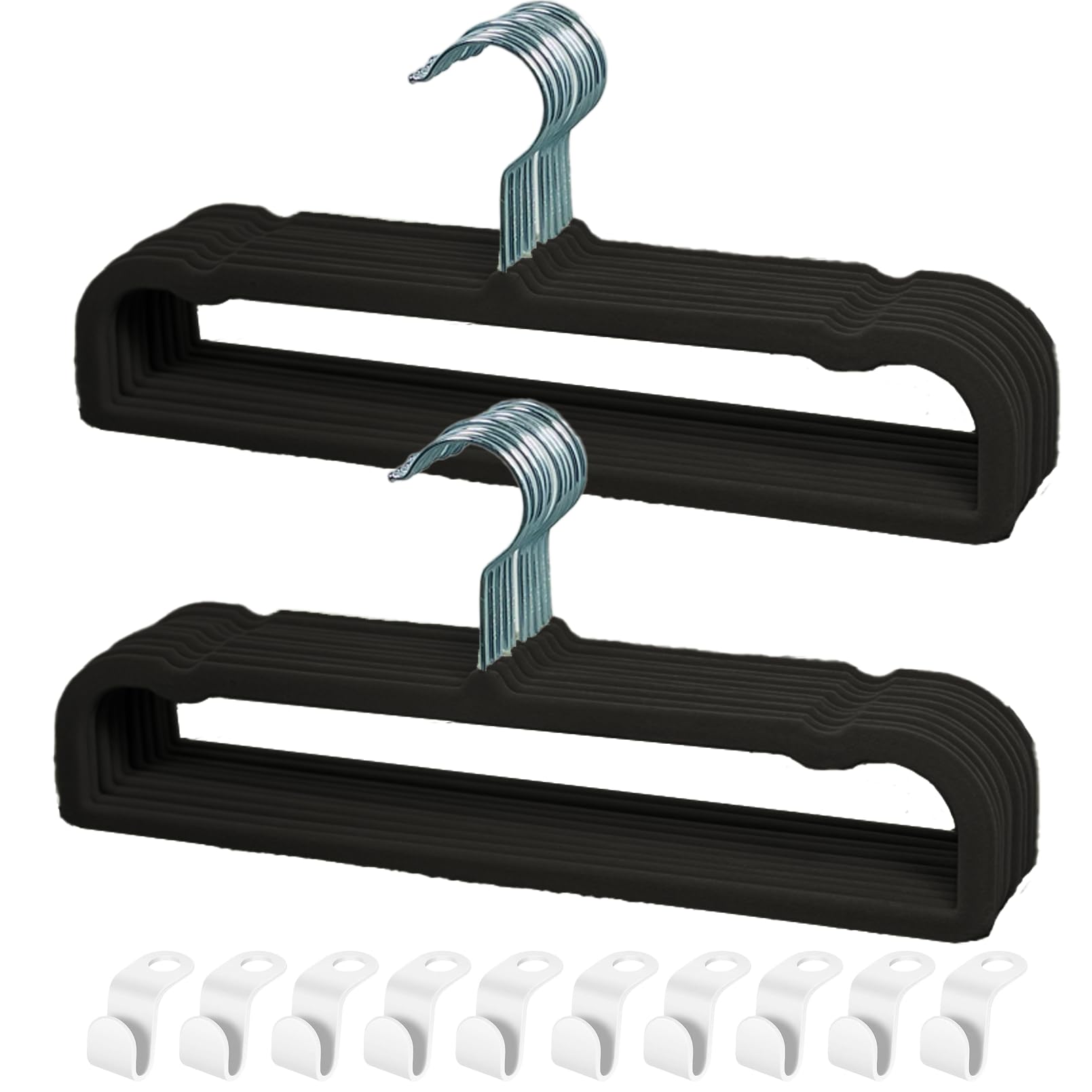 Pants Hangers Non Slip - 20 Pack Velvet Hangers for Closet - Thin Space Saving Clothes Hanger - Strong, Durable, Jean Hangers with 360 Degree Rotatable Hook, Tank Top Hangers for Bra, Shorts (Black)