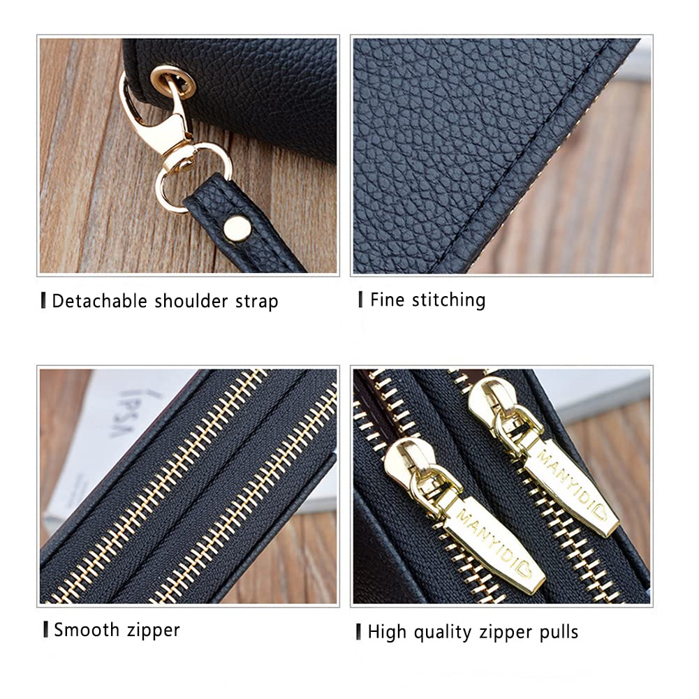 Lombera Black Embossed Wristlet Wallet for Women, RFID Blocking Long Leather Wallet Credit Card Holder for Women,Ladies Wallet