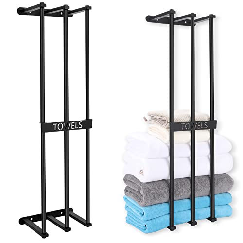 Towel Rack Wall Mounted, Towel Holder for Bathroom Wall, Minimalist Design for 3 Bar Towel Racks, for Bathroom, Camper Vans and Camper,for Folded Large Towel – Black