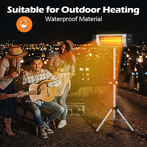 Outdoor Heaters for Patio, Infrared Electric Heater with Tripod & Remote &24H Timer, Height/Power/angle Adjustable with Tip-over Over-heat Protection, 1500W Wall-mounted Heater for Garage Backyard