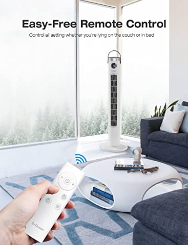 Tower Fan with Remote, 46 Inch Oscillating Fan with 24-Hour Timer, Quiet Floor Fan with 3 Modes & 3 Speeds Settings, Sleep Light Off, Bladeless Cooling Standing Fan Ideal for Home Bedroom Office