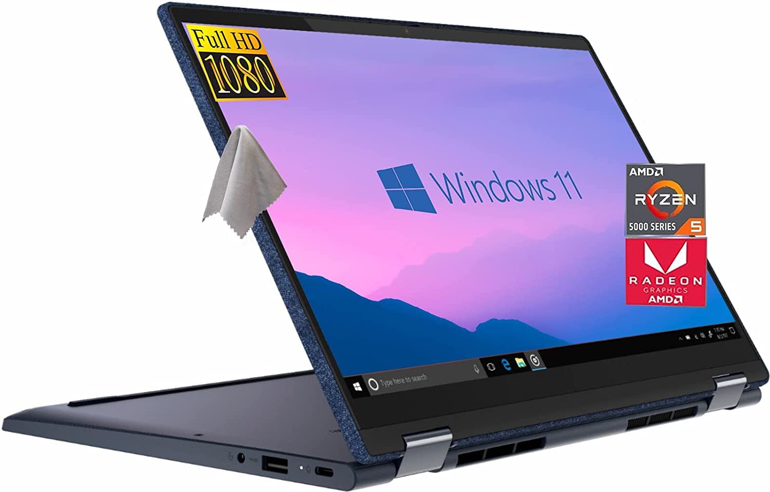 Lenovo 13.3 Inch FHD Touch Laptop, AMD Ryzen 7 5700U (Beat i7-10700), 16GB DDR4 RAM, 512GB PCIe SSD, Backlit KB, Wi-Fi 6, Bluetooth, Windows 11, Bundle with JAWFOAL