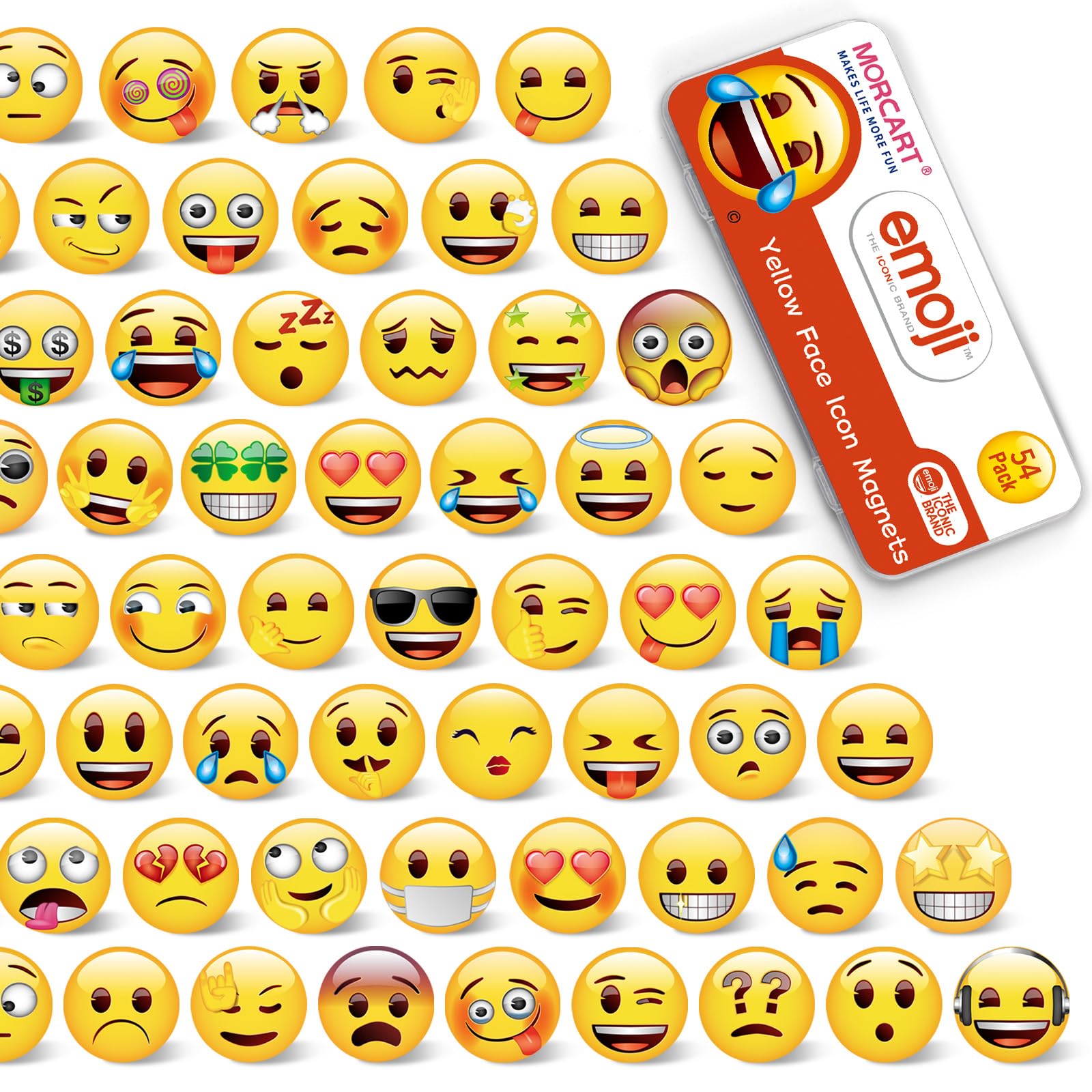 MORCART 54PCS Fridge Magnets, Cute Emoji Locker Magnets, Decorative Refrigerator Magnetic Board Cabinets Classroom Office Cubicle School Funny Smiley Gifts for Adults (3cm)