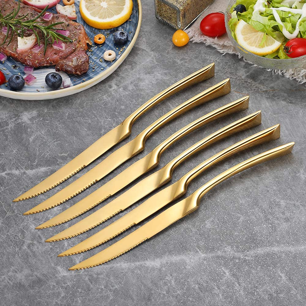 Lemeya 26 Pieces Silverware Set includes 20 Pieces Stainless Steel Flatware Set and 6 Pieces Steak Knives Set,Mirror Polished, Dishwasher Safe