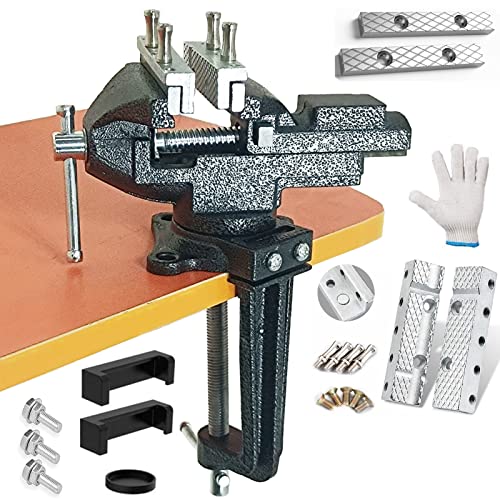 MYTEC Bench Vise or Table Vise, multifunctional jaw, multi-functional Combined Vise with Quick Adjustment, Universal Rotate 360° Work Clamp-On Vise, 3.3" black