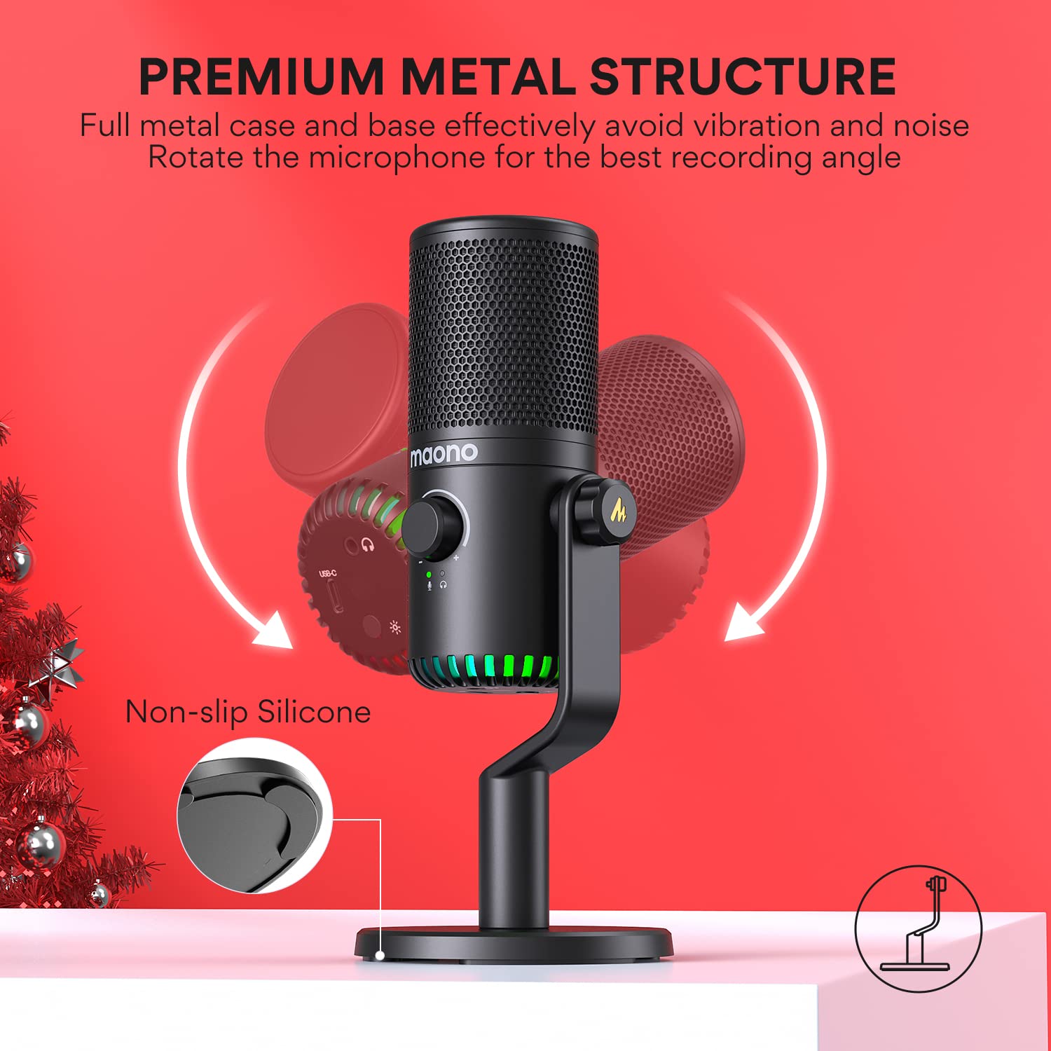 MAONO USB Gaming Microphone for PC, Programmable Condenser Mic with RGB Light, Mute, Gain, Monitoring, Volume Control for Streaming, Podcast, Twitch, YouTube, Discord, Computer, Mac, PS5, DM30