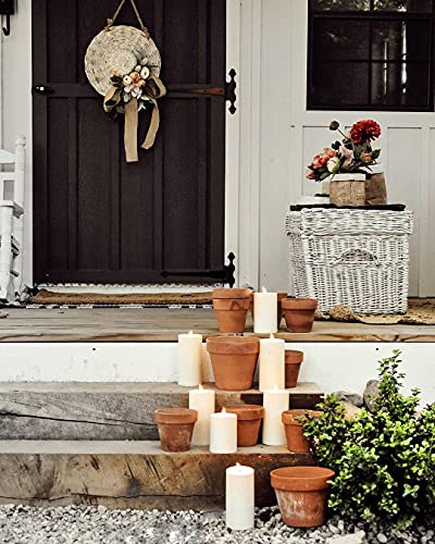 Outdoor Ivory Flameless Candles with Timer: LED Pillar Candle Set of 3, Waterproof Patio Decor, Battery Operated, Remote Control Included, Realistic Flickering Warm White Light - 3x4 3x5 & 3x6