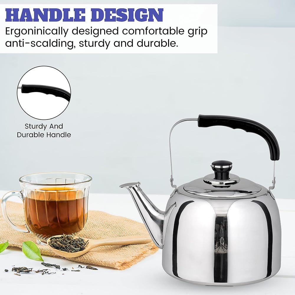 TtAk HOUSEWARE Tea Kettle Stovetop Movable Handle | Stainless Steel Stovetop Loud Whistling Fast Boiling Tea Kettle Cool Grip Bakelite Handle | Food Grade Tea Pot Thin Fast Heating Base (5 Liter)