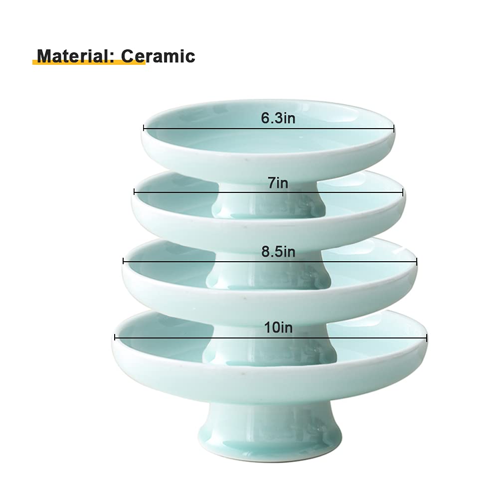 Kelendle Ceramic Footed Bowl Round Pedestal Bowl Decorative Fruit Bowl Serving Dish Dessert Display Tray Trifle Cups Snacks Nuts Plate for Kitchen Counter Centerpiece Table Decor Blue 10inch