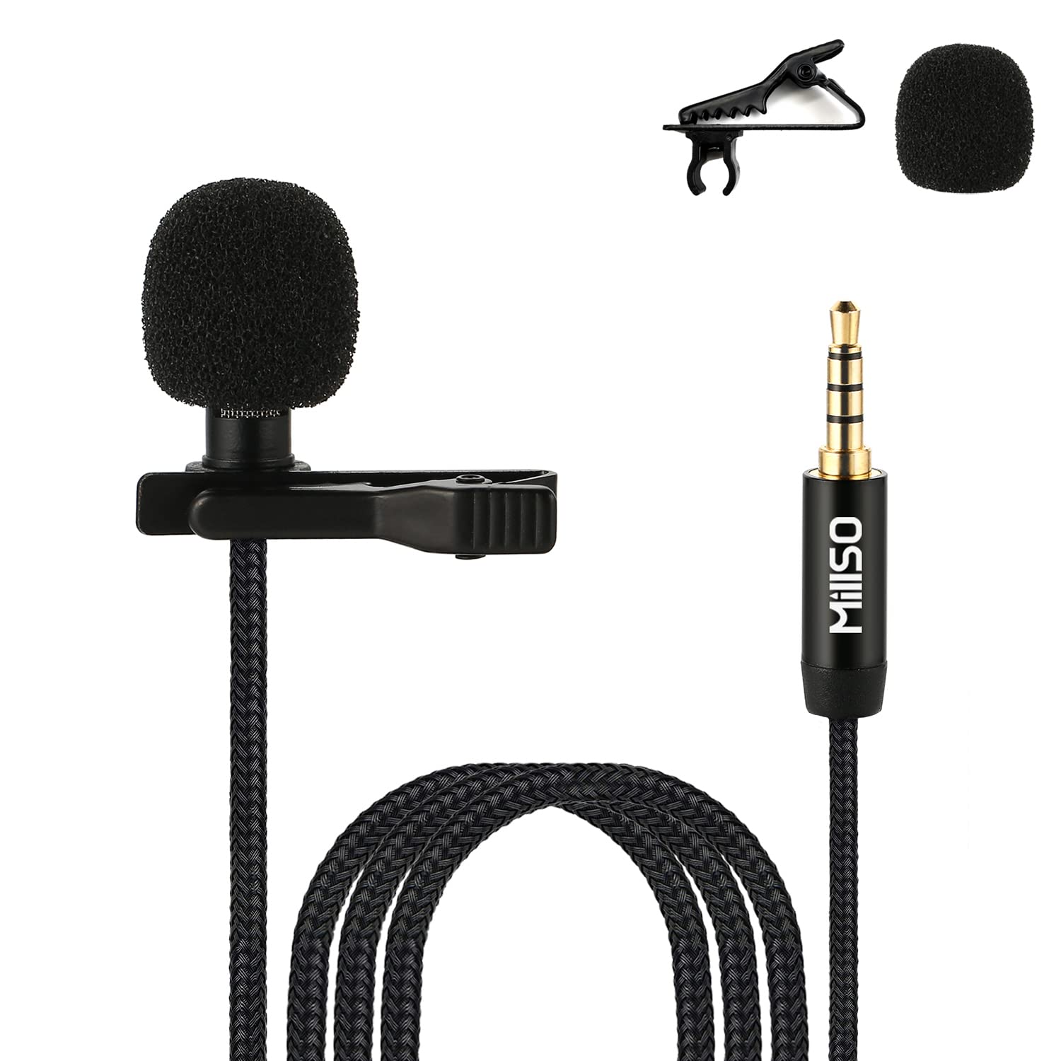 MillSO Lavalier Clip-on Microphone W11 Omnidirectional 3.5mm TRRS Mini Wired Lapel Microphone for PC, Smartphone, YouTube, Interview, Teaching, Recording - 4ft/1.2m