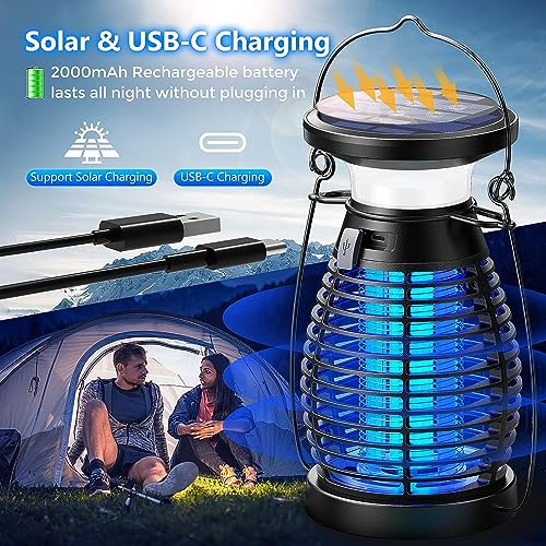 Solar Bug Zapper Outdoor Waterproof, KOOSA Cordless & Rechargeable Mosquito Zapper with 4200V High Powered UV Light, 3 in 1 Fly Zapper Up to 2100 Sq Ft Can Attract Gnats, Mosquitoes, Flies, Moths