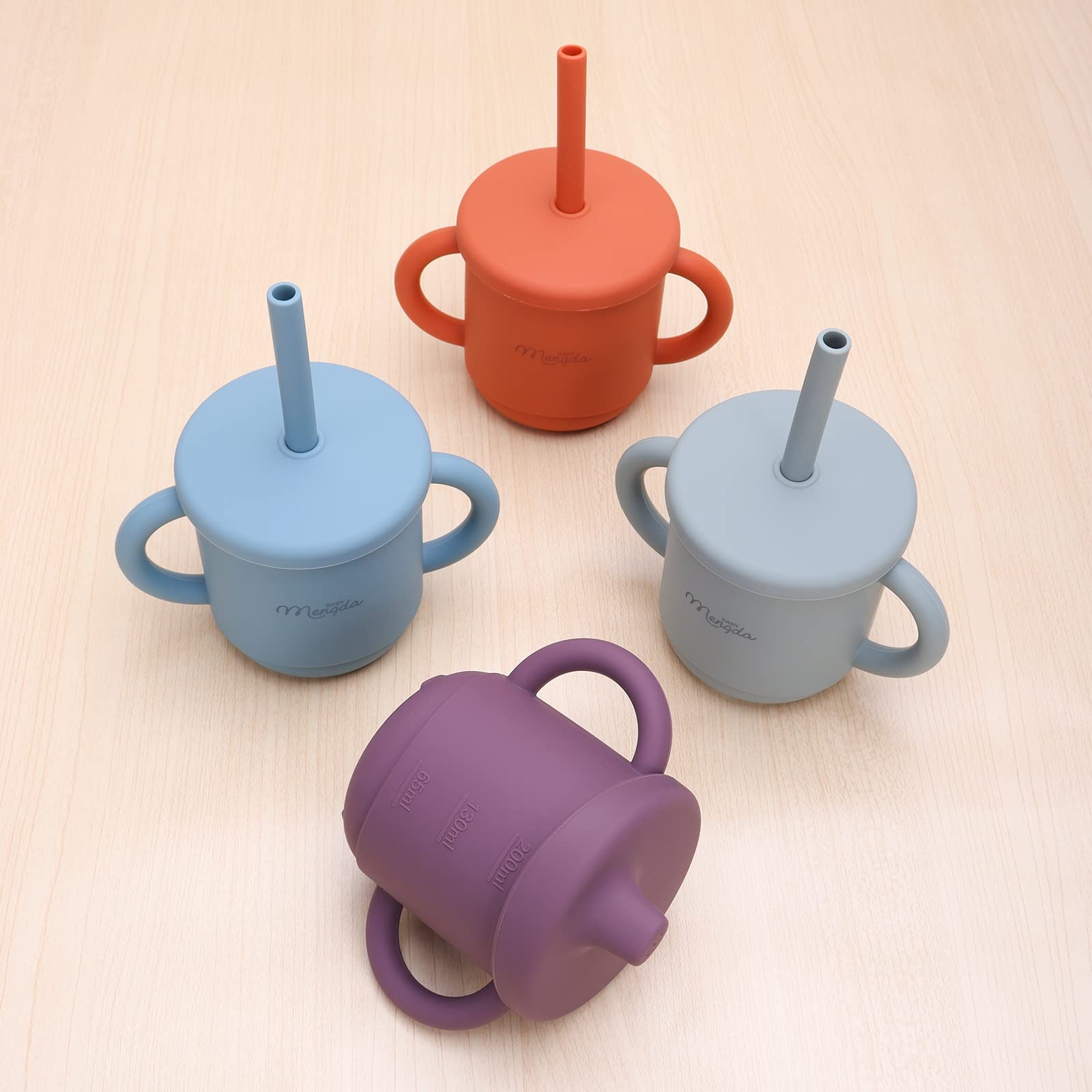 Mengdababy Sippy Cup for Toddler, Silicone Straw Cup for Baby 1+ Year Old, 3 in 1 Kids Cup with Two Easy Grip Handles, Dishwasher & Microwave Safe | BPA Free 7oz Blue