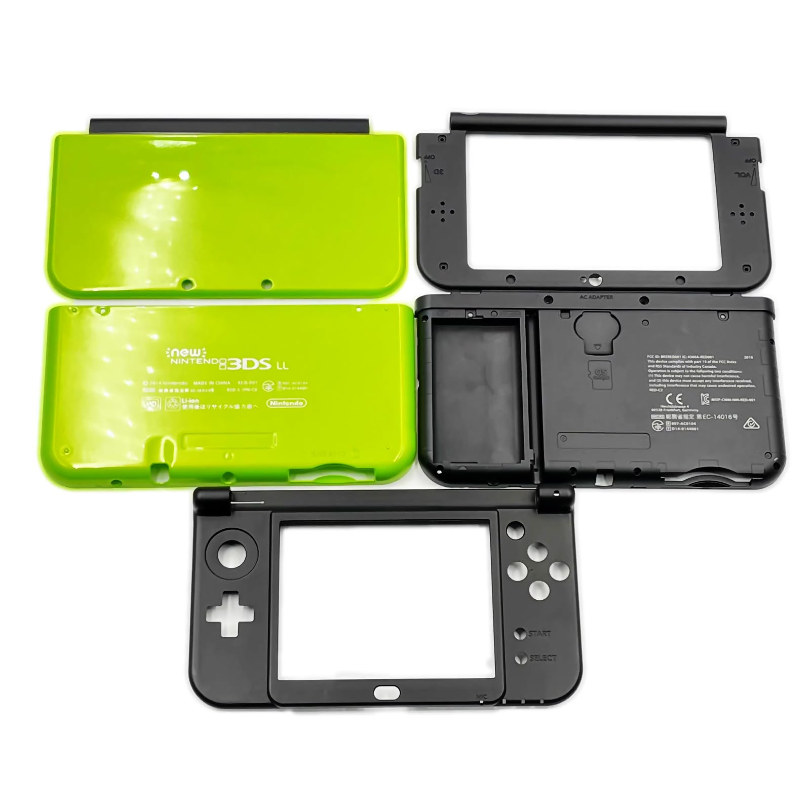 New for New3DS XL Housing Case Shell Green Color Replacement, for Nintendo New 3DS XL LL New3DSXL Handheld Console, Outer Casing Faceplate Top Bottom Back Cover Plates 5 PCS Set Spare Parts