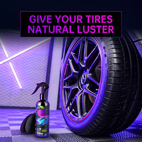 PHILISN Tire Shine Spray Kit - Automotive Clear Coat Dressing for Rubber, Vinyl & Plastic Protectant | Deep Black Finish Non Greasy Car Detailing | with Applicator Pad