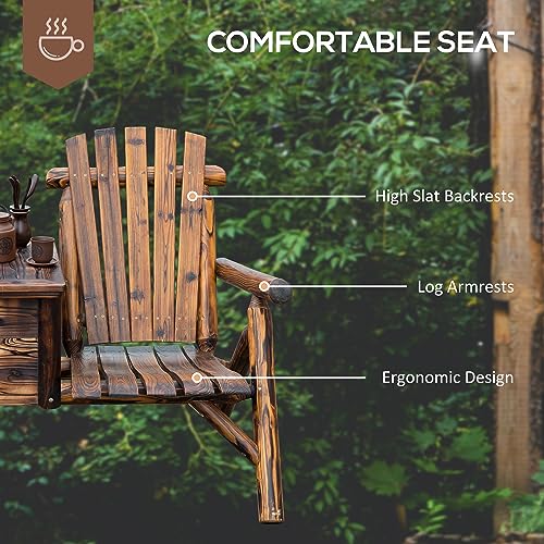 Outsunny Double Wooden Adirondack Chair with Ice Bucket, Outdoor Loveseat with High Backrest, Smooth Armrest, Rustic Brown
