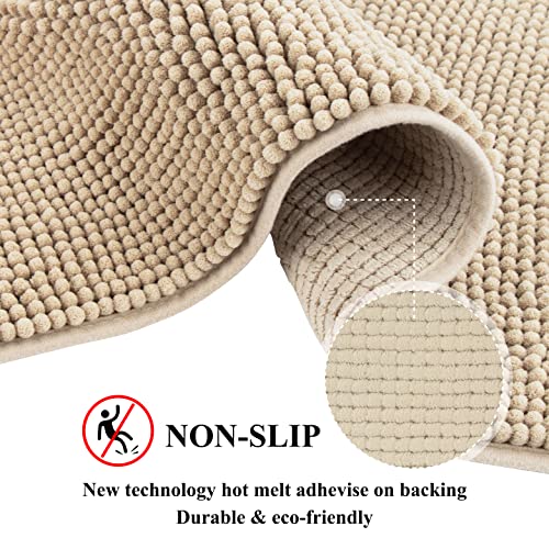 PSBP BEAUTY 2-Piece Bathroom Rugs Set, Premium Bathroom Mats for Bathroom Floor, Small Machine Washable Chenille Bath Rug, Non Slip and Super Absorbent, (30" x 20" Plus 24" x 17", Beige)