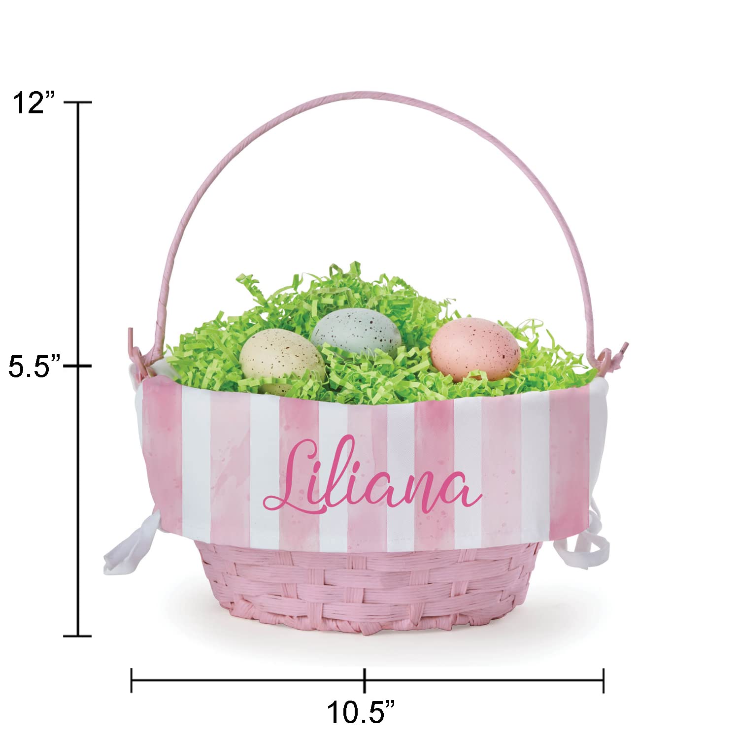 Personalized Easter Egg Basket with Handle and Custom Name | Pink Striped Easter Basket Liners | Pink Basket | Woven Easter Baskets for Kids | Customized Easter Basket | Personalized Gifts for Easter