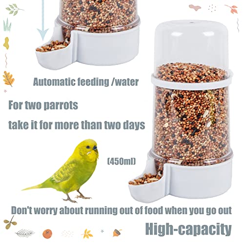 Parakeet Water Dispenser No Mess Parrot Food Seed Dispenser Bird Automatic Waterer Feeder Container Cockatiel Cage Accessories for Parrot Finch Budgie Lovebirds Canaries 2PCS(450ml)