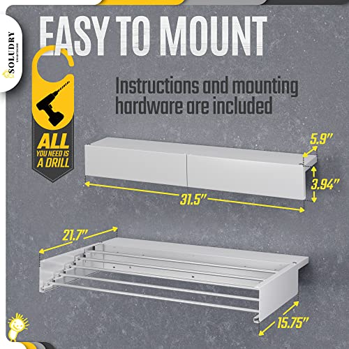 SOLUDRY Clothes Drying Rack Wall Mounted - 3-in-1 w/Shelf & Hanger Slots - Collapsible, Space Saving, Laundry Rack -Easy to Install Load Bearing 55 lb Drying Capacity - 31.5β Length x 5.9β Deep, White