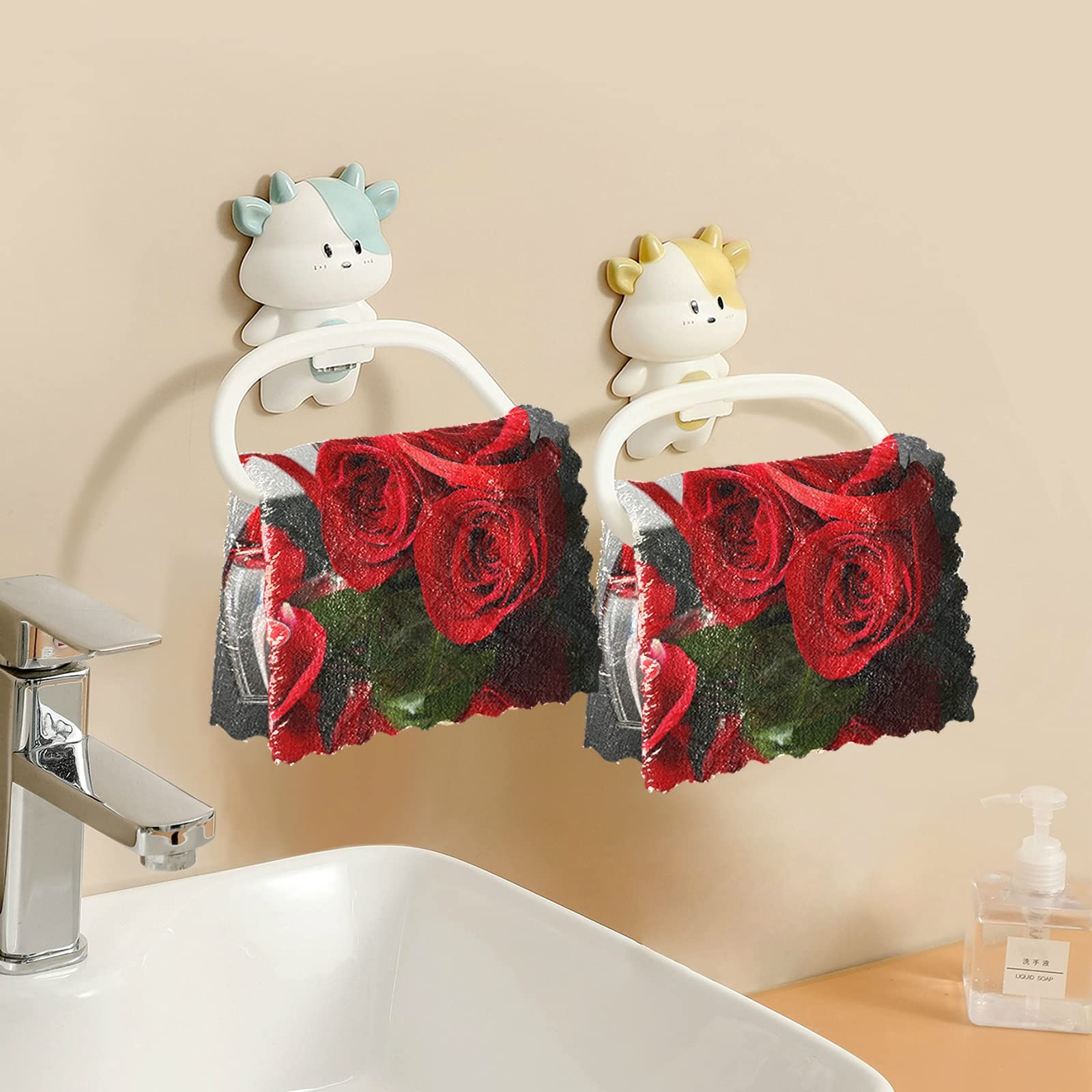 linqin Red Wine Rose Kitchen Towels Dishcloths, Pack of 6, Soft Reusable Absorbent Dish Towels Sets Cleaning Towels for Cleaning Dishes, Counters, Kitchen, Bathroom