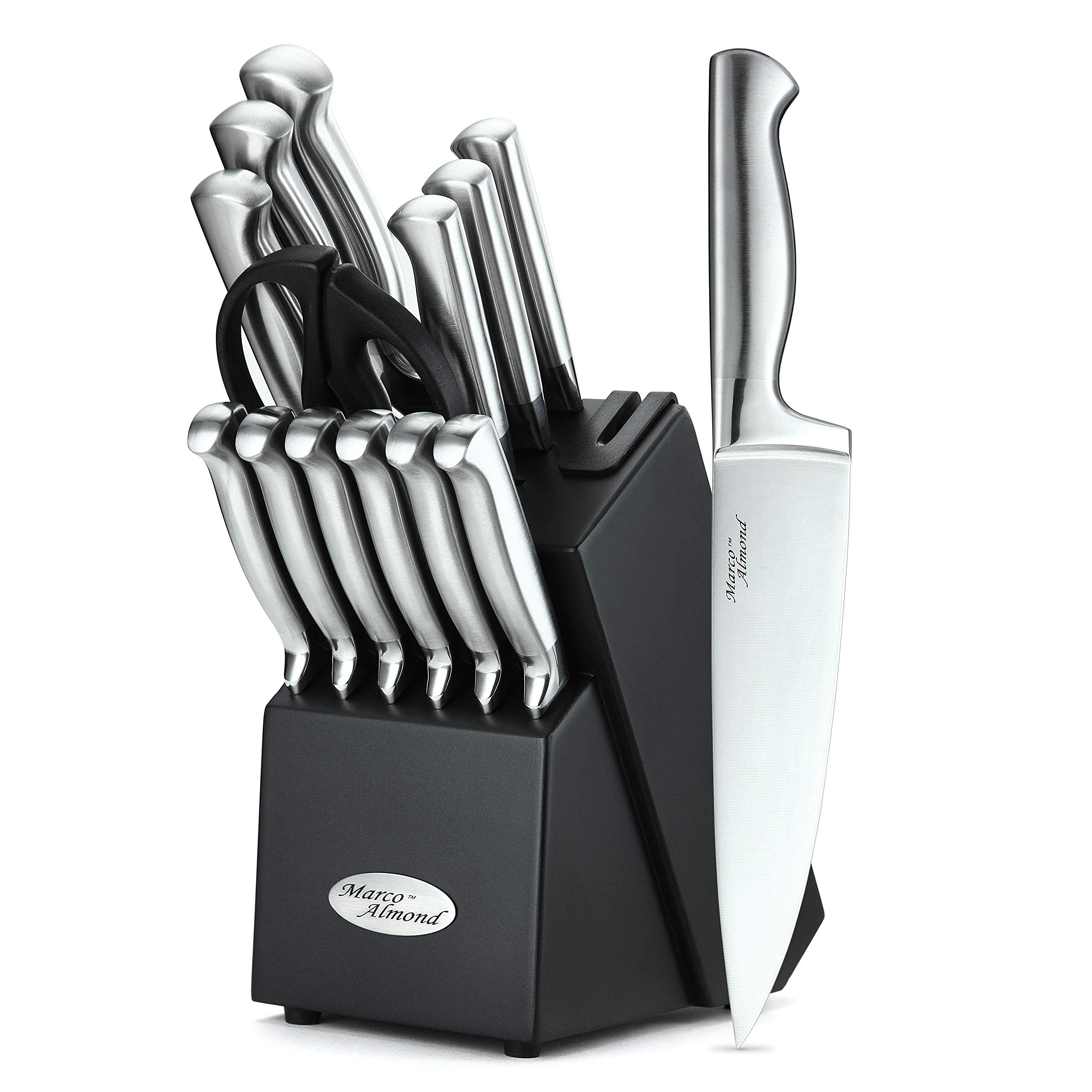 Marco Almond KYA28 Japanese High Carbon Stainless Steel Self Sharpening Knife Block Set + Marco Almond MA61 Cheese Graters Set of 4